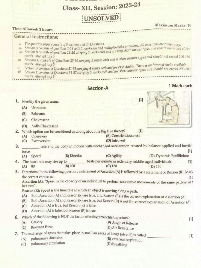 PHYSICAL Education Class XII Paper | PDF
