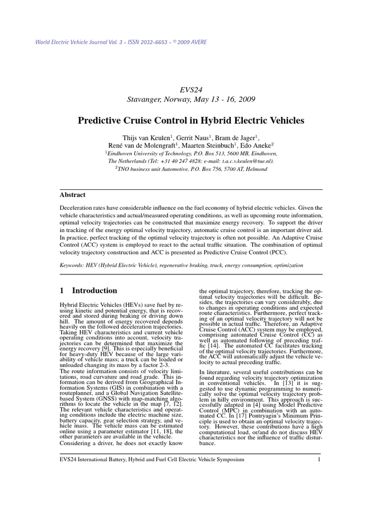 Predictive Cruise Control in Hybrid Electric Vehic | PDF | Engines ...