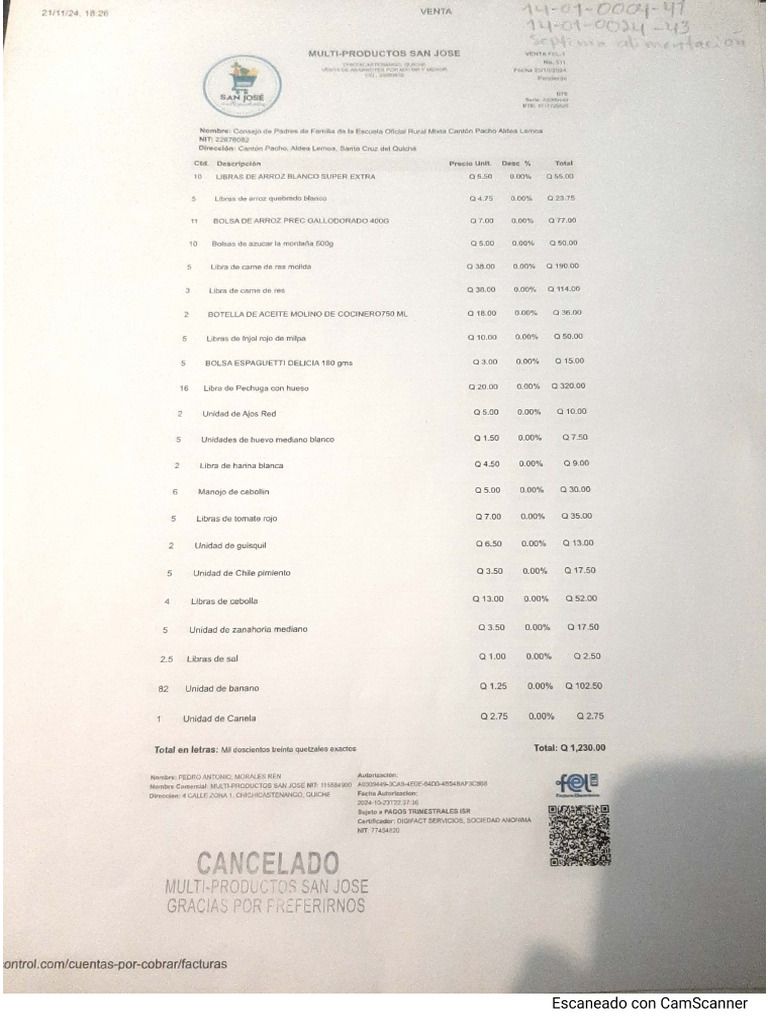 14-01-0004-41 Codp Anexa A Eorm, Cantón Pachó, Facturas | PDF