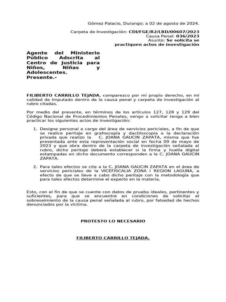Solicitud de Actos de Investigacion | PDF