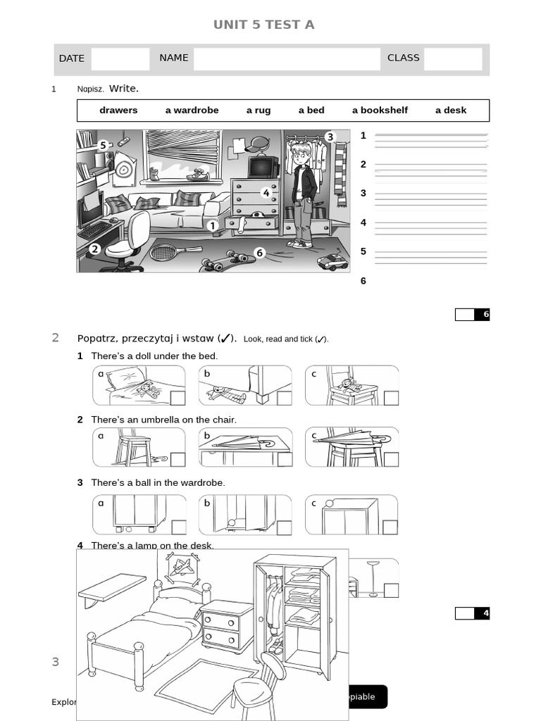 Explore Treetops Klasa II Test Unit 5 | PDF | Furniture | Interior Design
