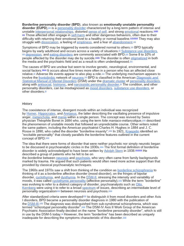 Borderline Personality Disorder | PDF | Borderline Personality Disorder ...