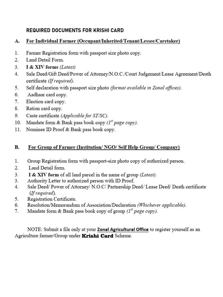Krishi Card Required Documents Guide | PDF