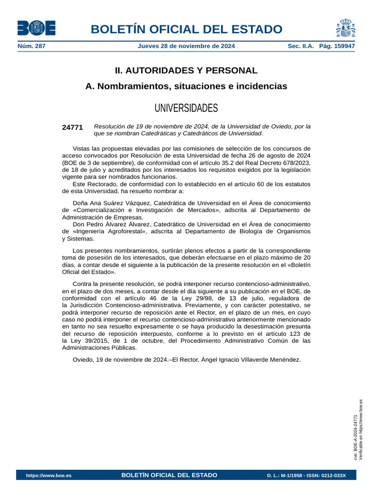Disposición 24771 Del BOE Núm. 287 de 2024 | PDF | Gobierno Disposición 24771 Del BOE Núm. 287 de 2024 | PDF | Gobierno