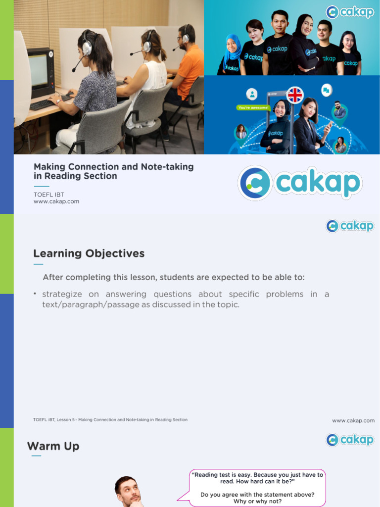 Lesson 5. Making Connection and Note-Taking in Reading Section | PDF