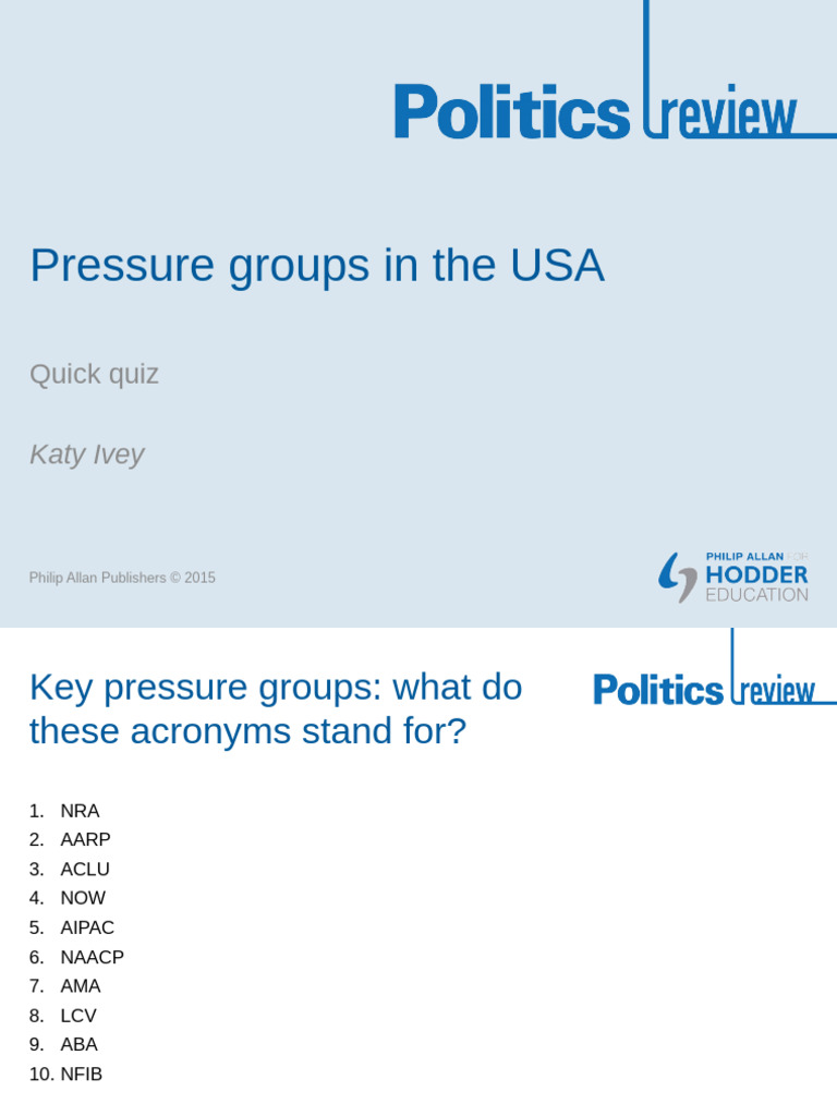 PoliticsReview25 1 Pressure Groups Quiz | PDF | Political Action ...