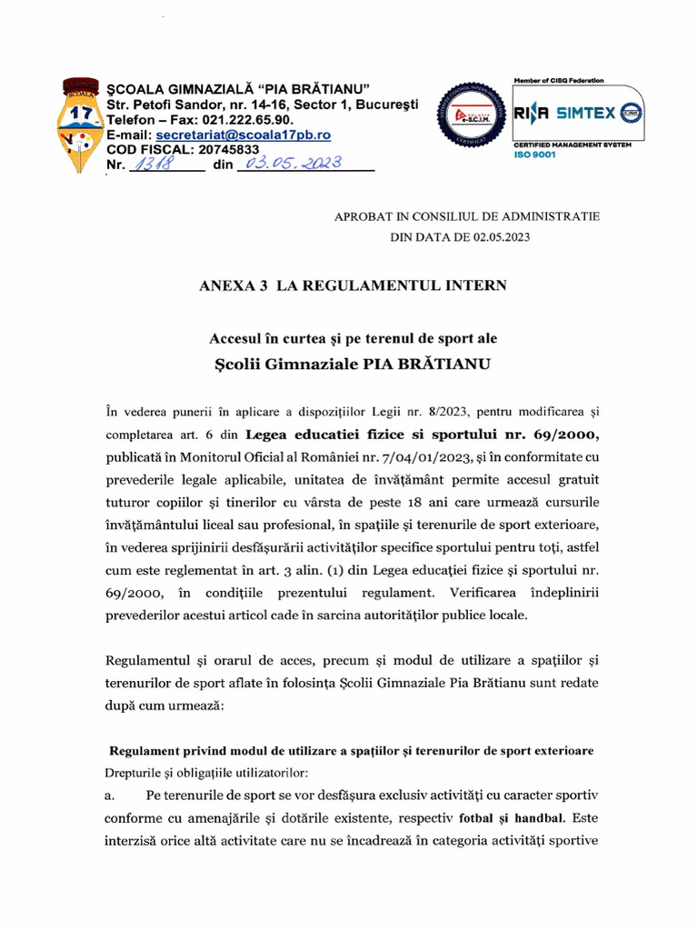 Anexa 3 La Regulamentul Intern | PDF