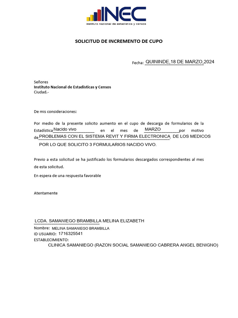 Incremento de Cupo | PDF