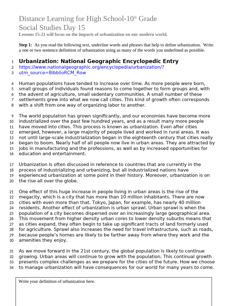 HS 10th Lesson 15 Defining Urbanization | PDF | Urban Sprawl | Urbanization