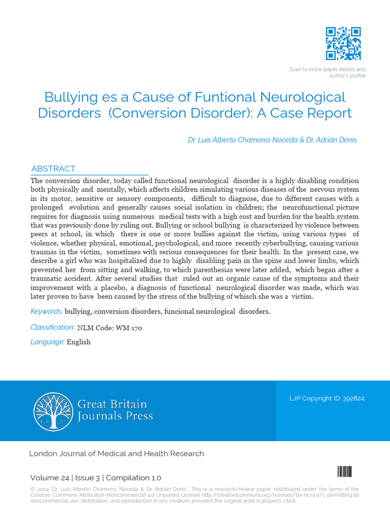 Bullying Es A Cause of Funtional Neurological Disorders Conversion ...