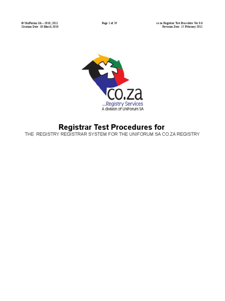 Coza Registry System | PDF | Domain Name Registrar | Domain Name