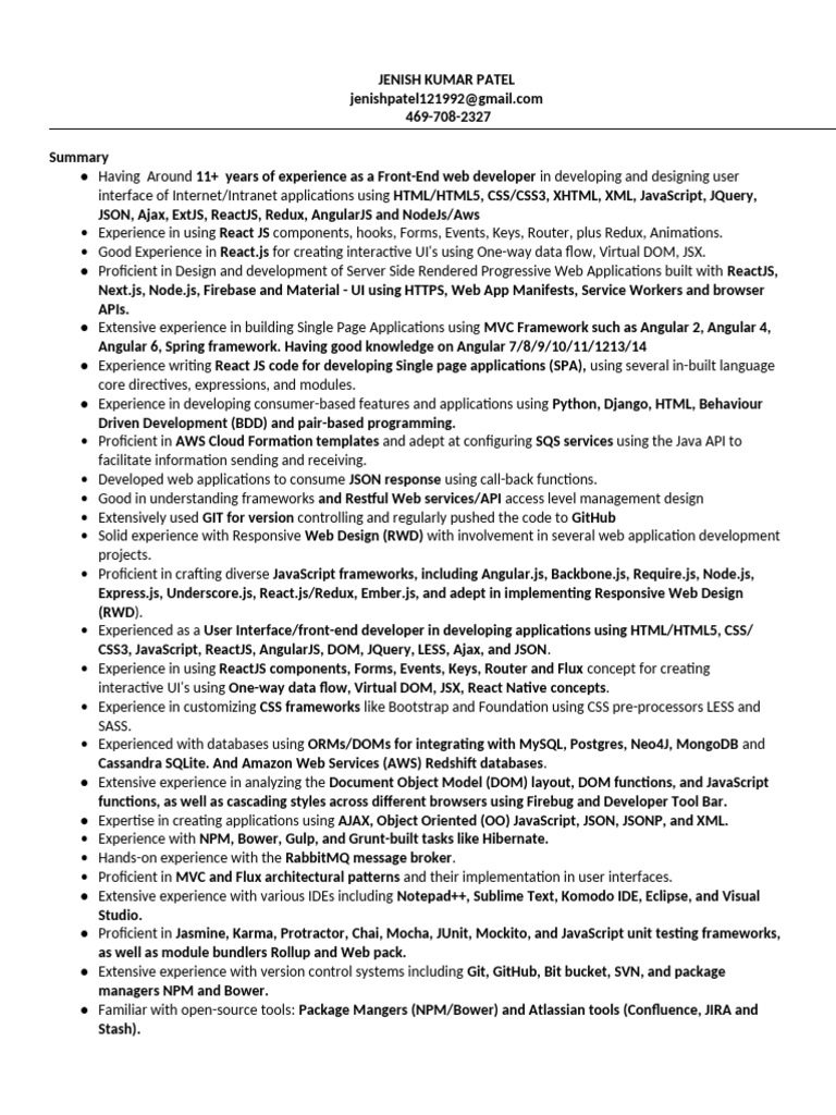 Jenish Patel SR UI Developer | PDF | Angular Js | Ajax (Programming)
