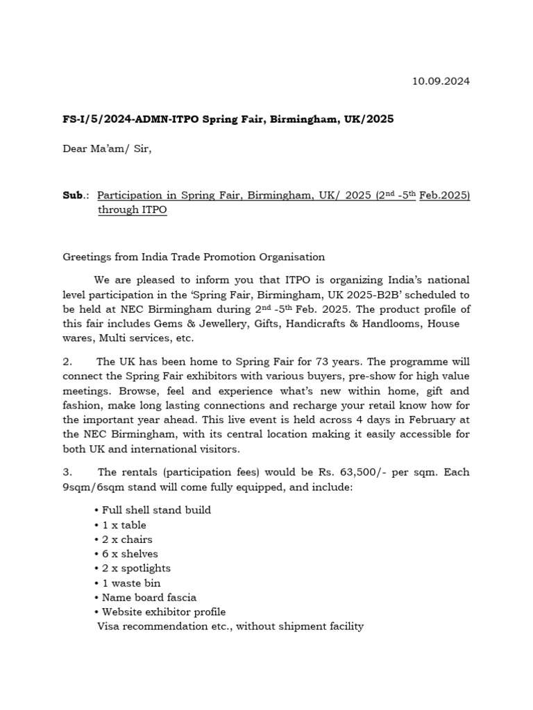 Spring Fair 2025 Participation Details | PDF | Legal Liability | Travel ...