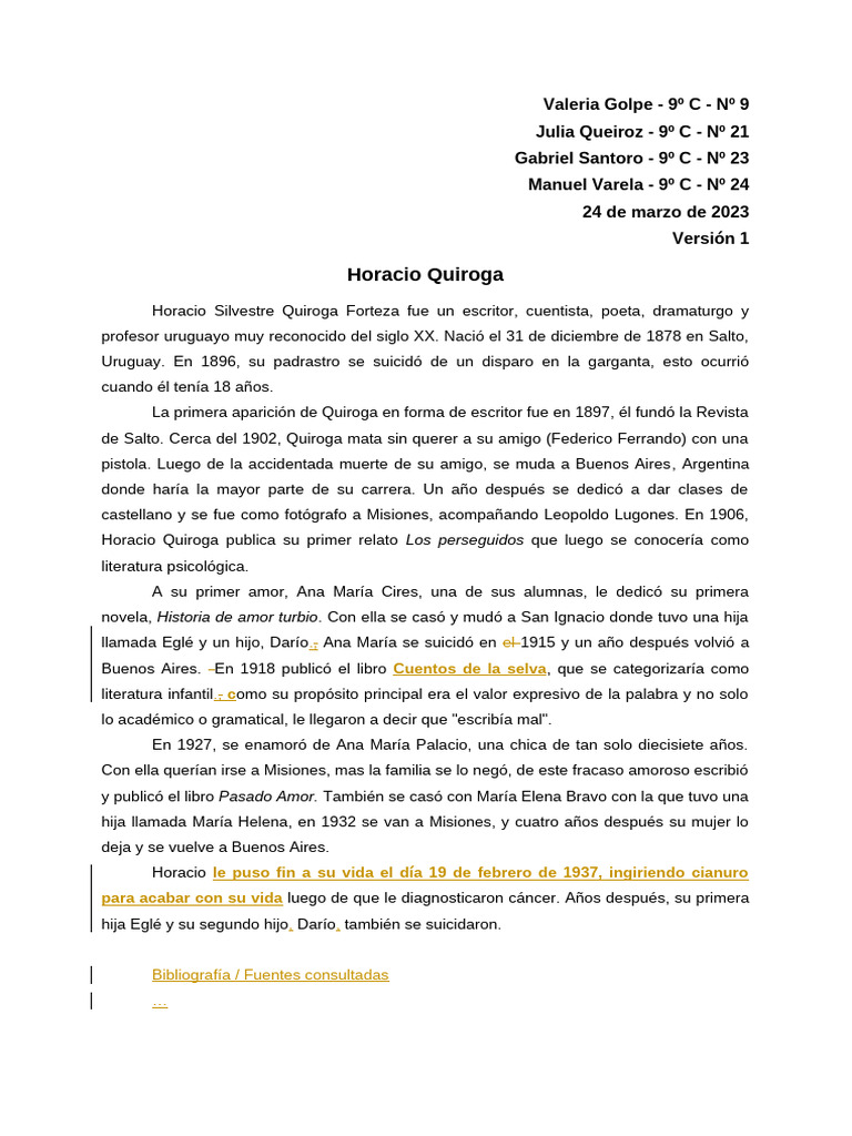 Horacio Quiroga Resúmen | PDF
