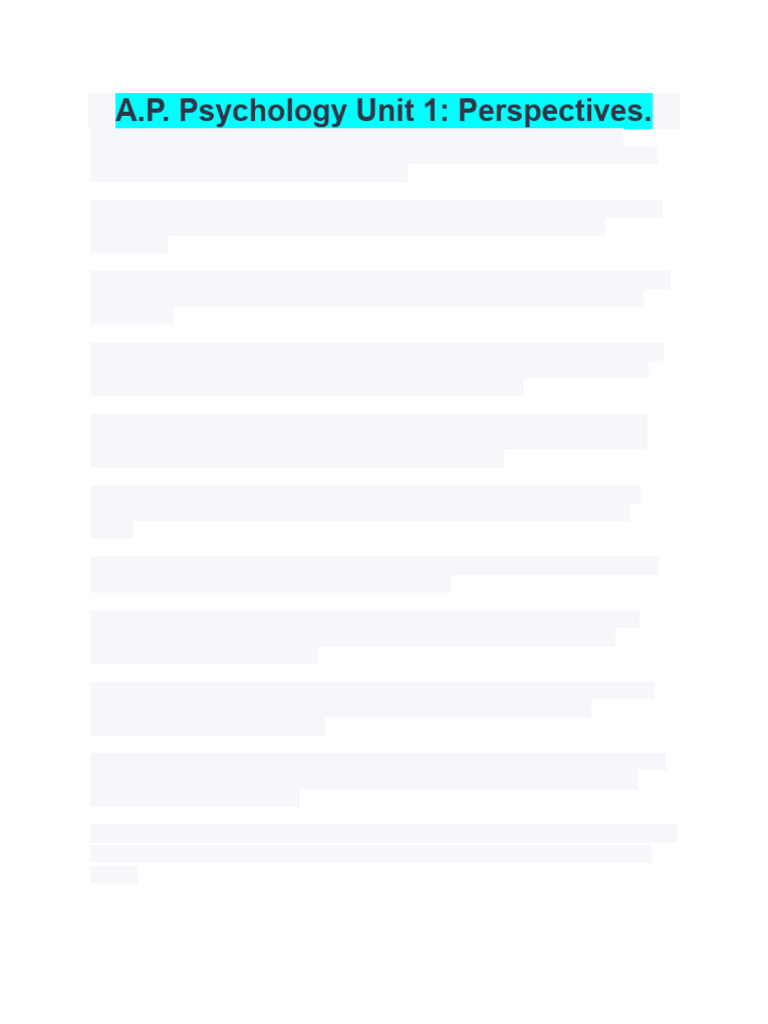 A.P. Psychology Unit 1 - Perspectives. | PDF