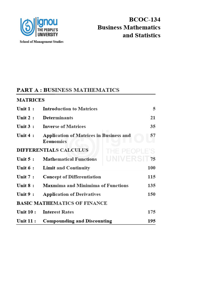 Business Math and Statas | PDF | Matrix (Mathematics) | Functional Analysis