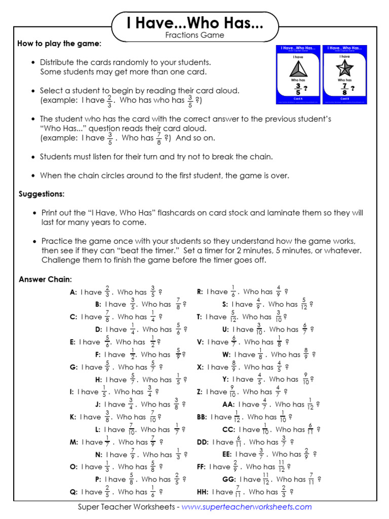 Fractions I Have Who Has - TWQTB | PDF