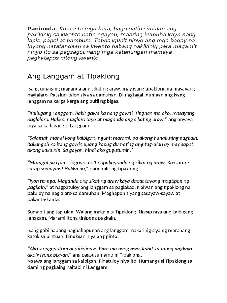 Ang Langgam at Tipaklong | PDF