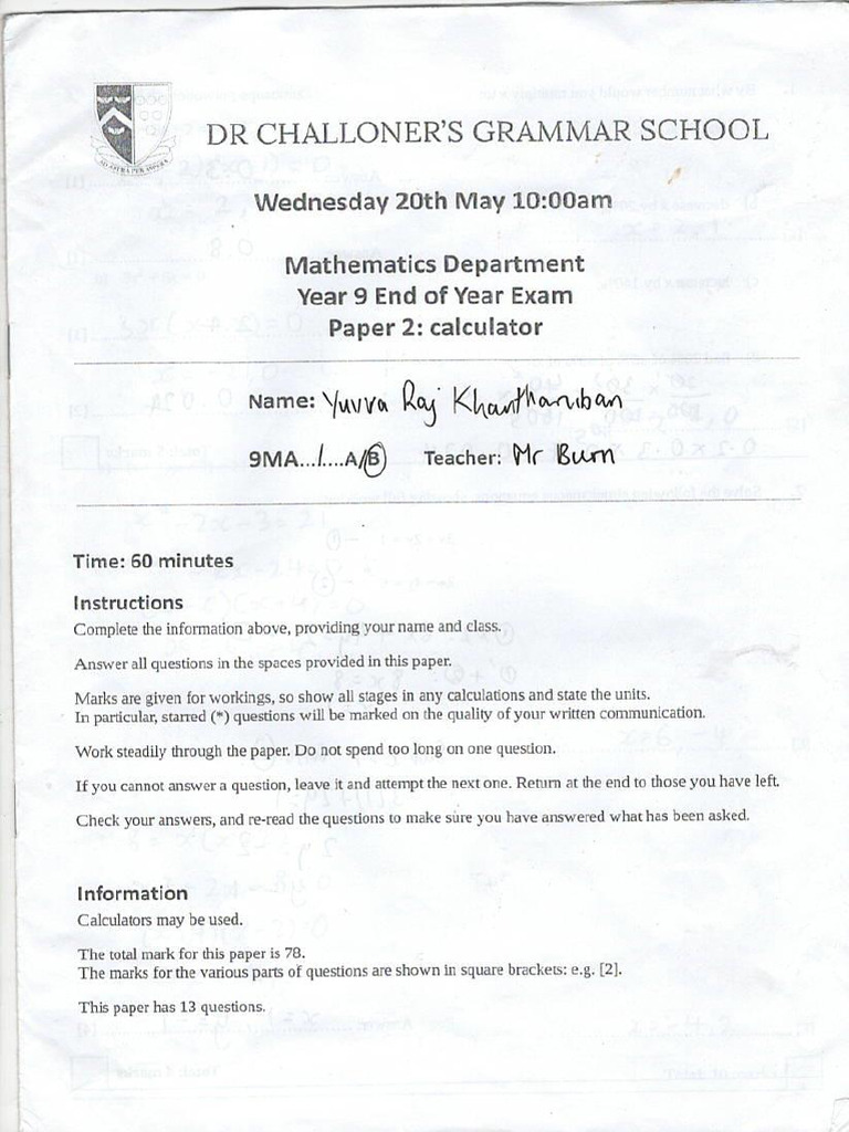 Practice Maths Test | PDF