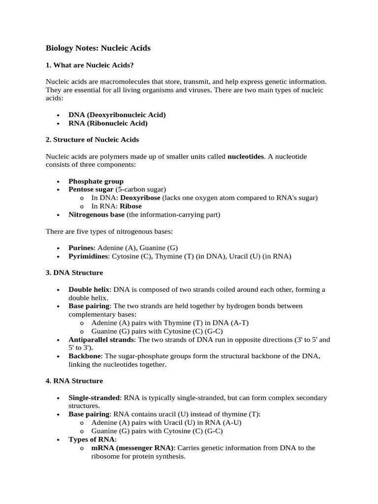 Nucleic Acids With A Summary | PDF | Rna | Dna