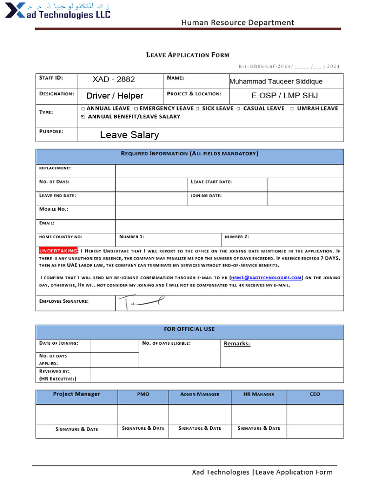Leave Salary Form 2025 | PDF