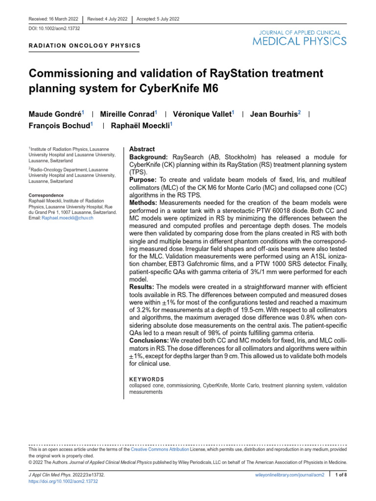 Commissioning and Validation of RayStation Treatme | PDF | Dosimetry ...