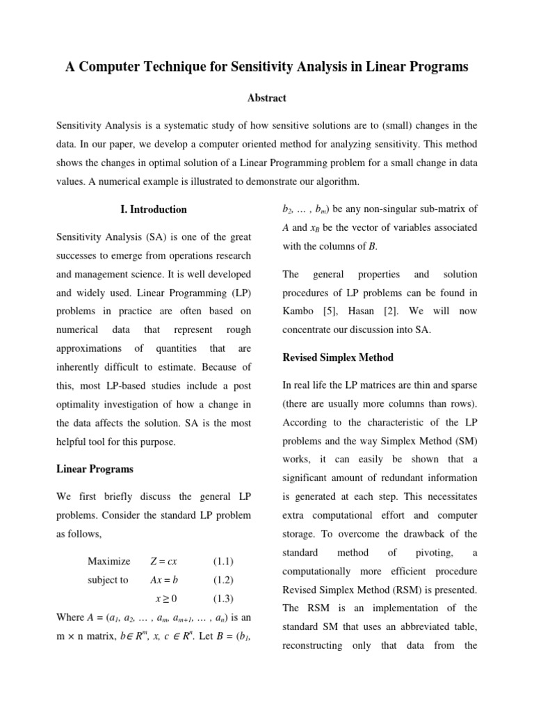 A Computer Technique For Sensitivity Ana | PDF | Mathematical Optimization | Linear Programming