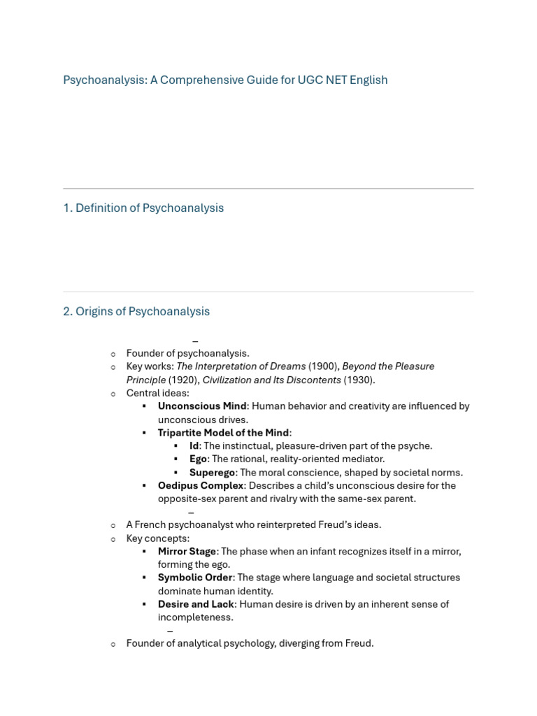 Psychoanalysis A Comprehensive Guide For UGC NET English | PDF ...