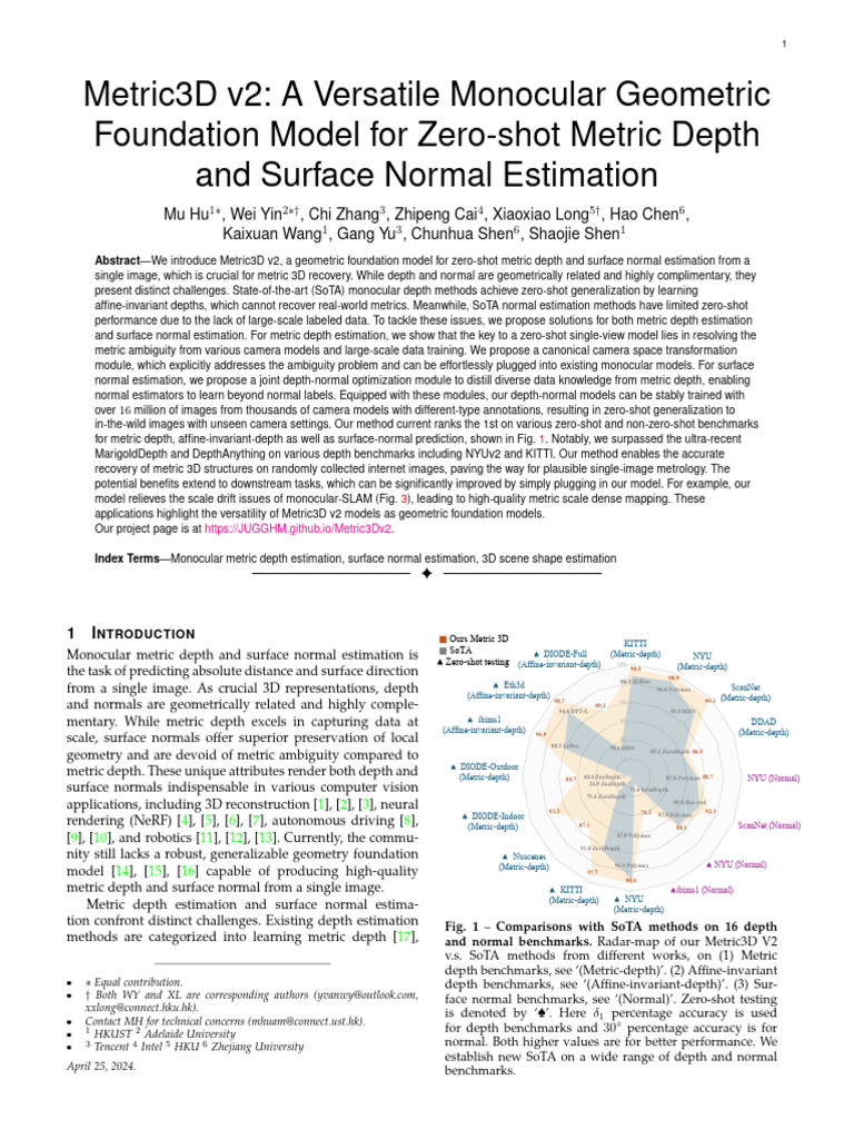 Metric3D v2: A Versatile Monocular Geometric Foundation Model For Zero-Shot Metric Depth and ...