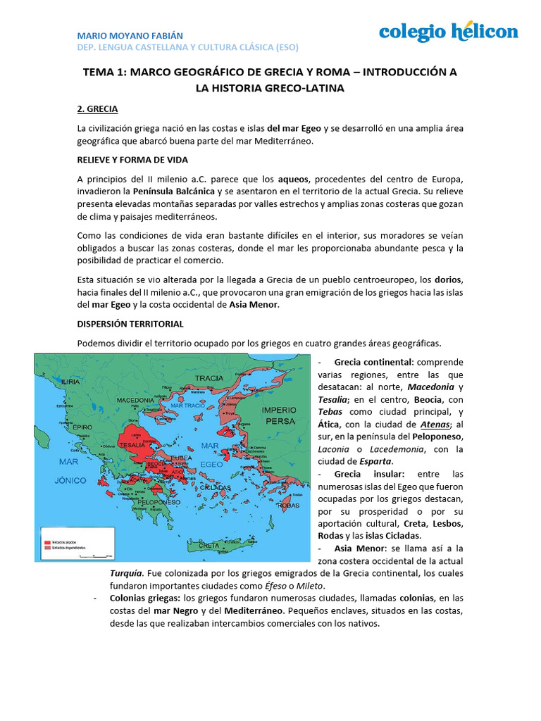TEMA 1 - INTRODUCCIÓN A LA HISTORIA DE GRECIA | PDF | Antigua Grecia | Grecia