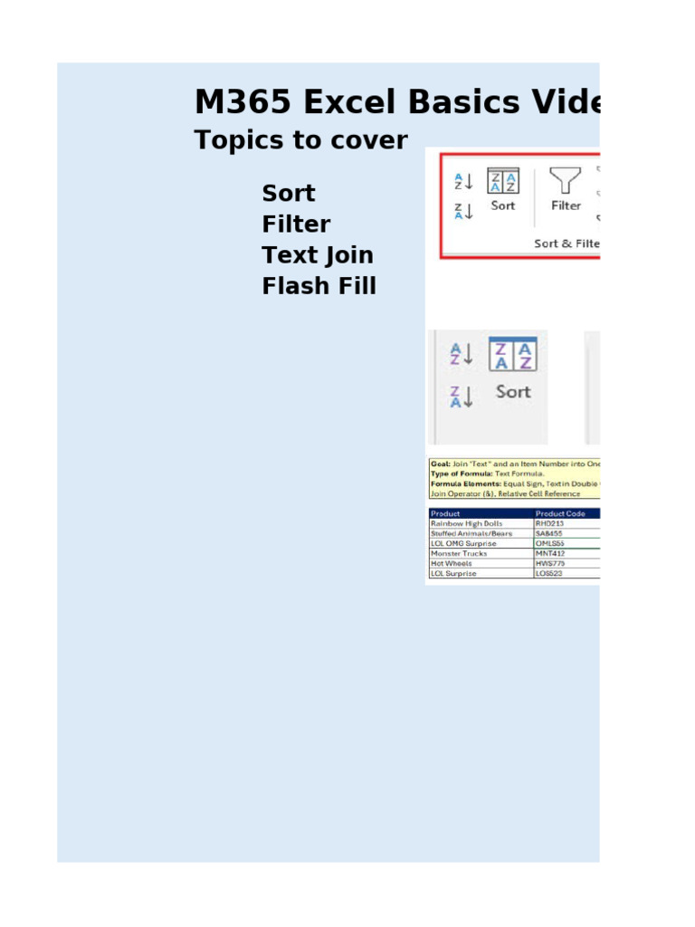 M365 Excel Basics Video 12 - SORT and FILTER Features in Excel - Start File | PDF | Microsoft ...