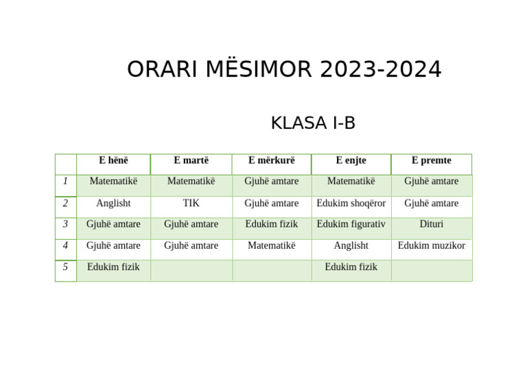 Orari Mësimor 2023 | PDF