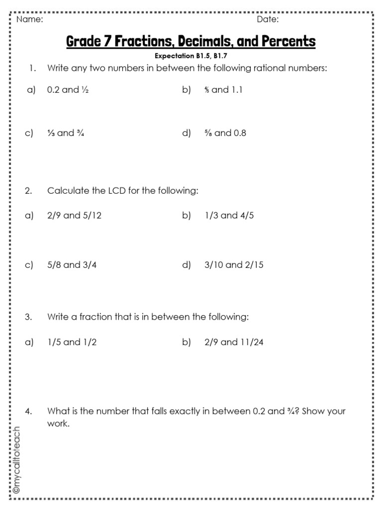 GR 7 Fractions, Decimals, Percent | PDF