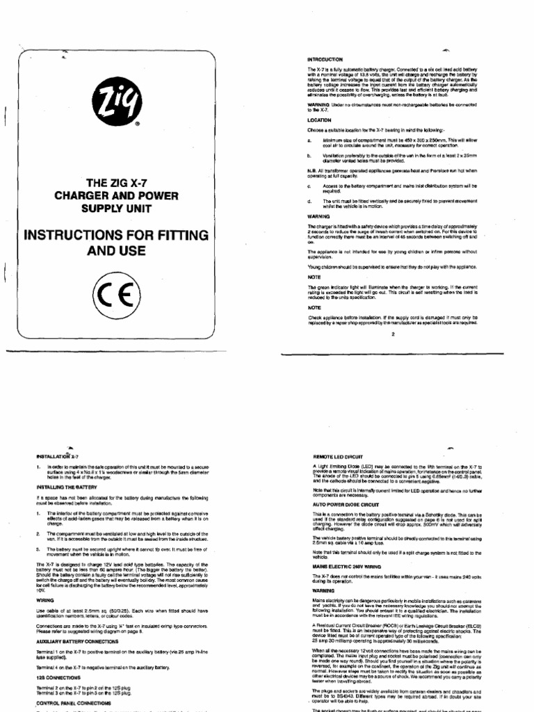 Zig X-7 Charger Installation Guide | PDF | Manufactured Goods ...