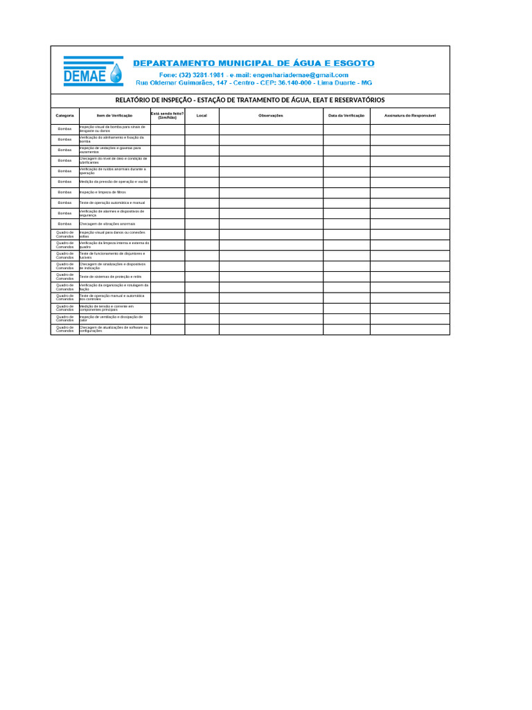 Checklist Preventiva Bombas Quadro Comandos | PDF