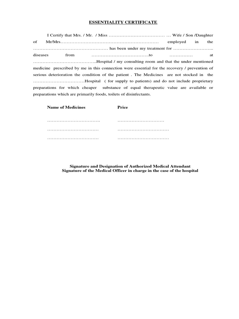 Essentiality Certificate | PDF