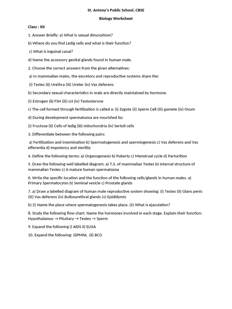 12th Bio Worksheet | PDF