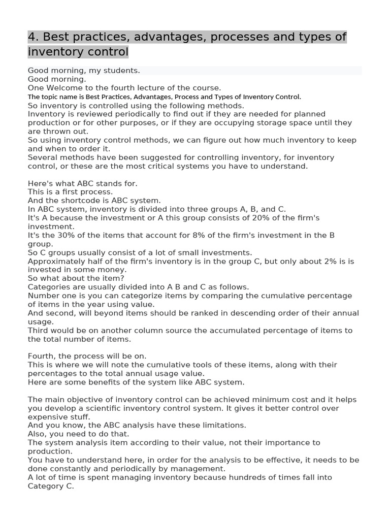 Chapter Master Course in Inventory Management and Inventory Control ...