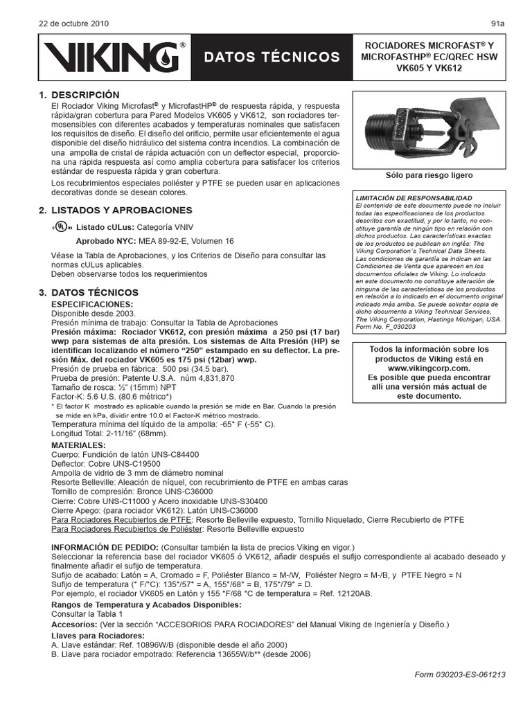 Viking - Rociadores Microfast | PDF | Sistema de rociadores contra ...