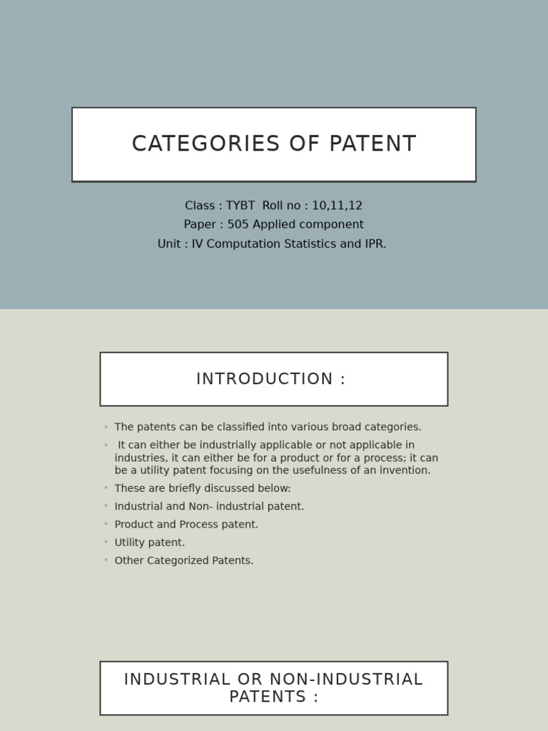 TYBT 10 11 12 Categories of Patent Paper 505 Unit IV | PDF | Patent | Glossary Of Patent Law Terms