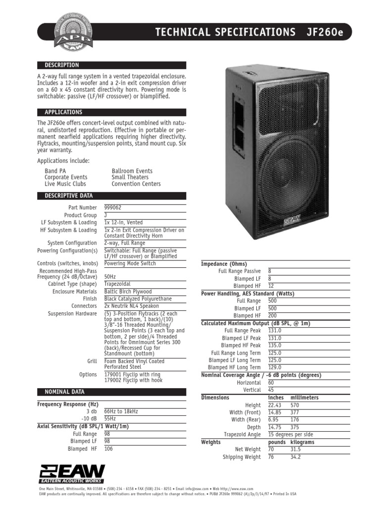 EAW JF260e | PDF | Loudspeaker | Sound Production Technology