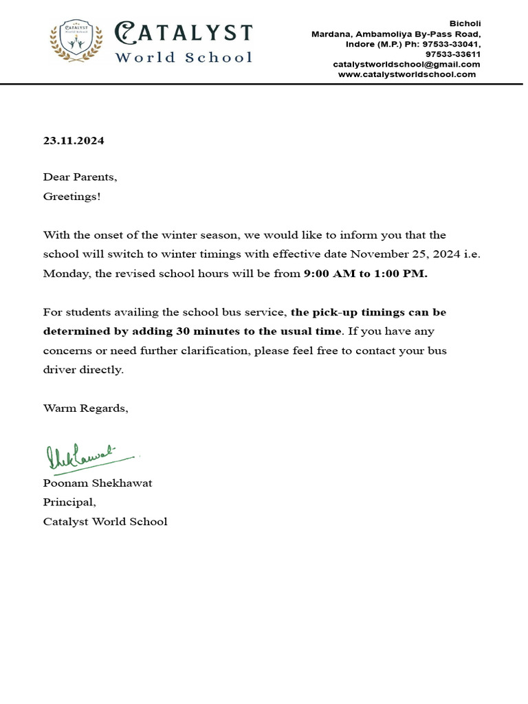 Winter Timing Change Notice | PDF