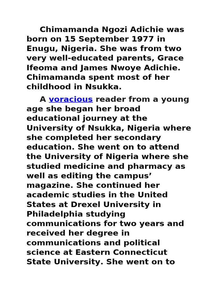 Chimamanda Ngozi Adichie: A Biography | PDF