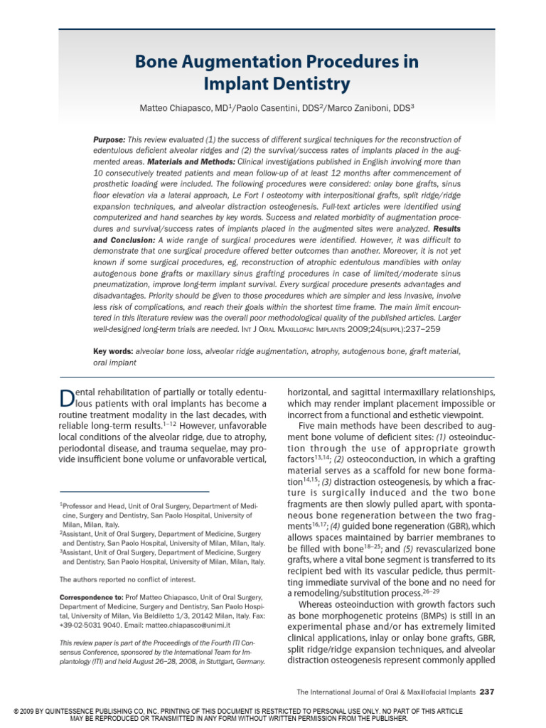 Bone Augmentation Procedures in Implant Dentistry | PDF | Dental ...