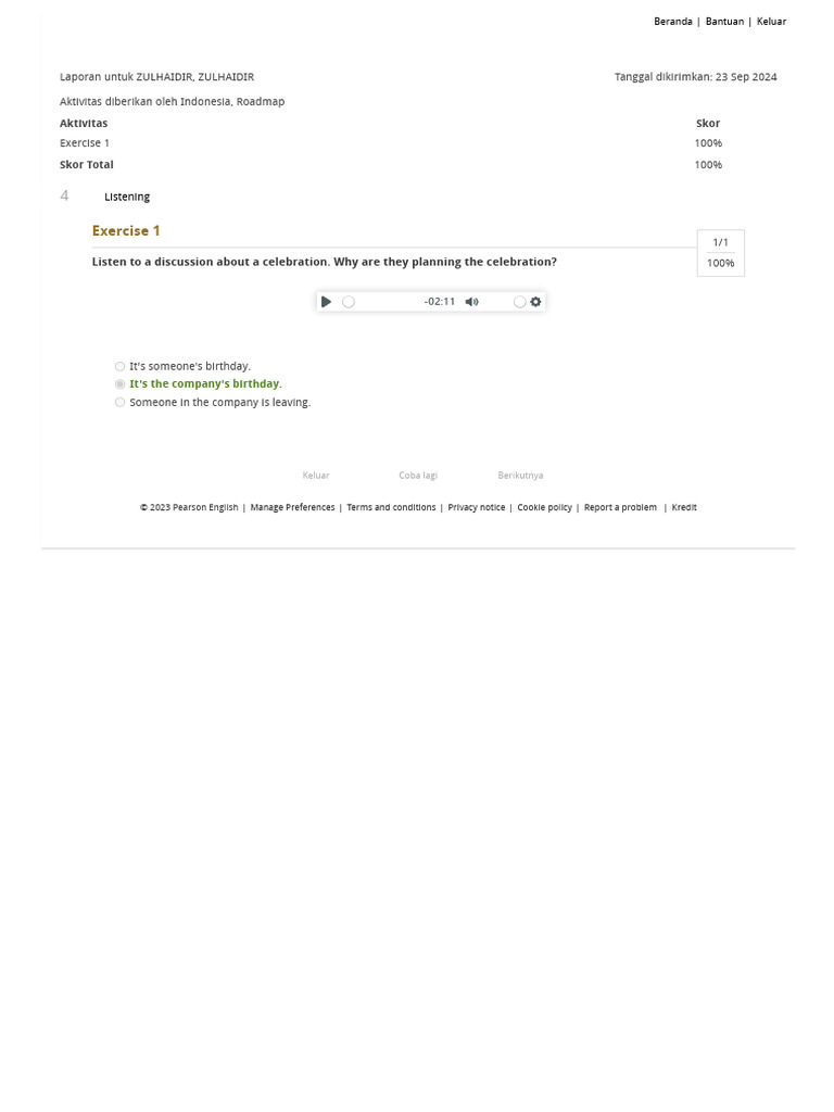 Exercise 1 - Mode - Laporan - Unit 4 - Listening - 210 - A2P - WIB ...