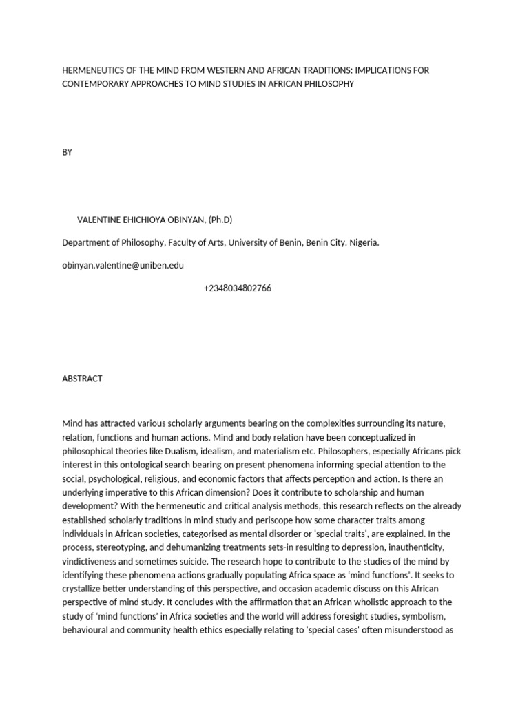 HERMENEUTICS OF-WPS Office | PDF | Mind | Mind–Body Problem