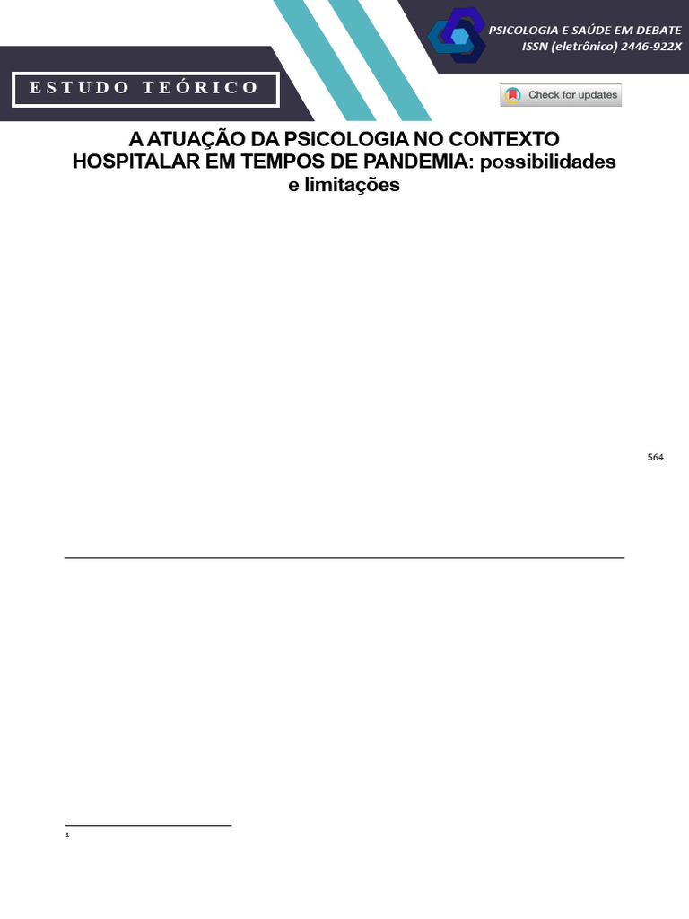 A ATUAÇÃO DA PSICOLOGIA NO CONTEXTO HOSPITALAR EM TEMPOS DE PANDEMIA ...