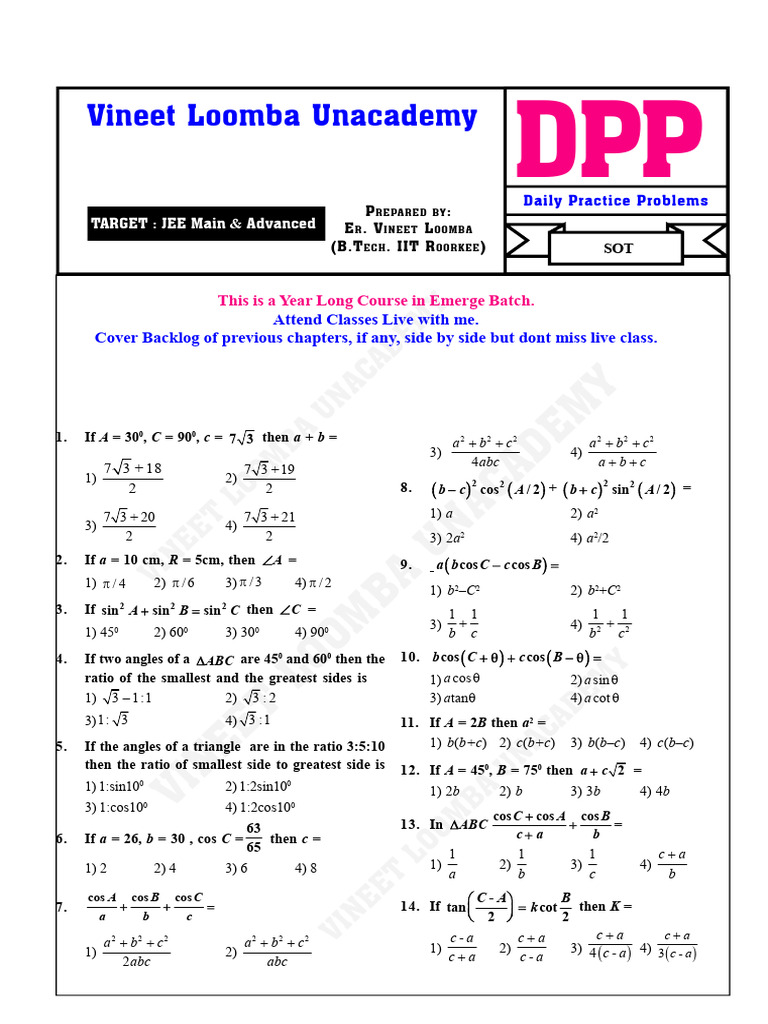 Solutions of Triangle DPP | PDF | Trigonometric Functions | Functions And Mappings