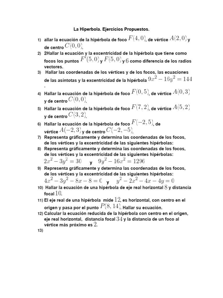 Hiperbola Ejercicio Propuesto 2 | PDF