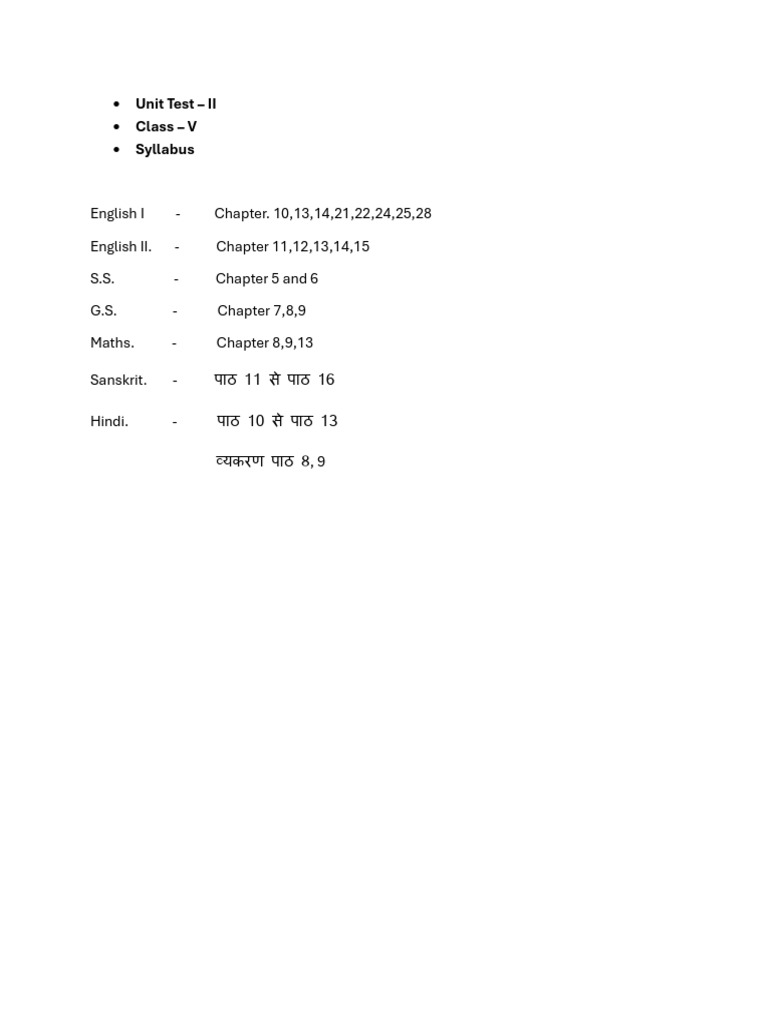 Syllabus Class V | PDF